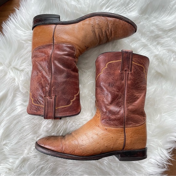 Justin Boots | Shoes | Justin Mens Cognac Exotic Ostrich Leather Roper ...